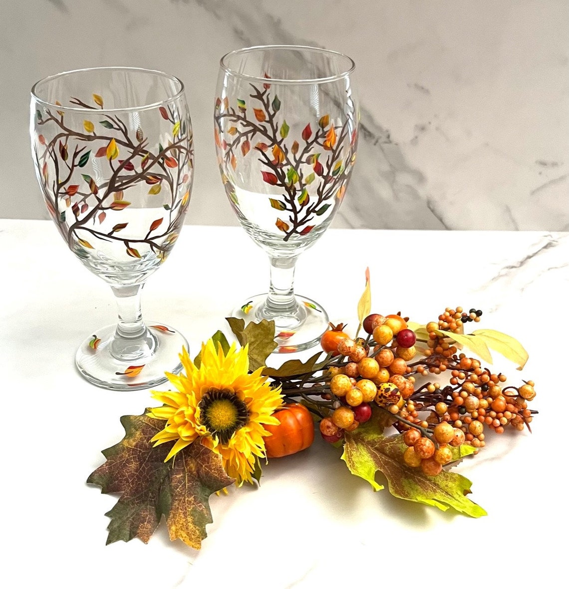 Water Goblet Water Glass Fall Leaves Hand Painted - Etsy