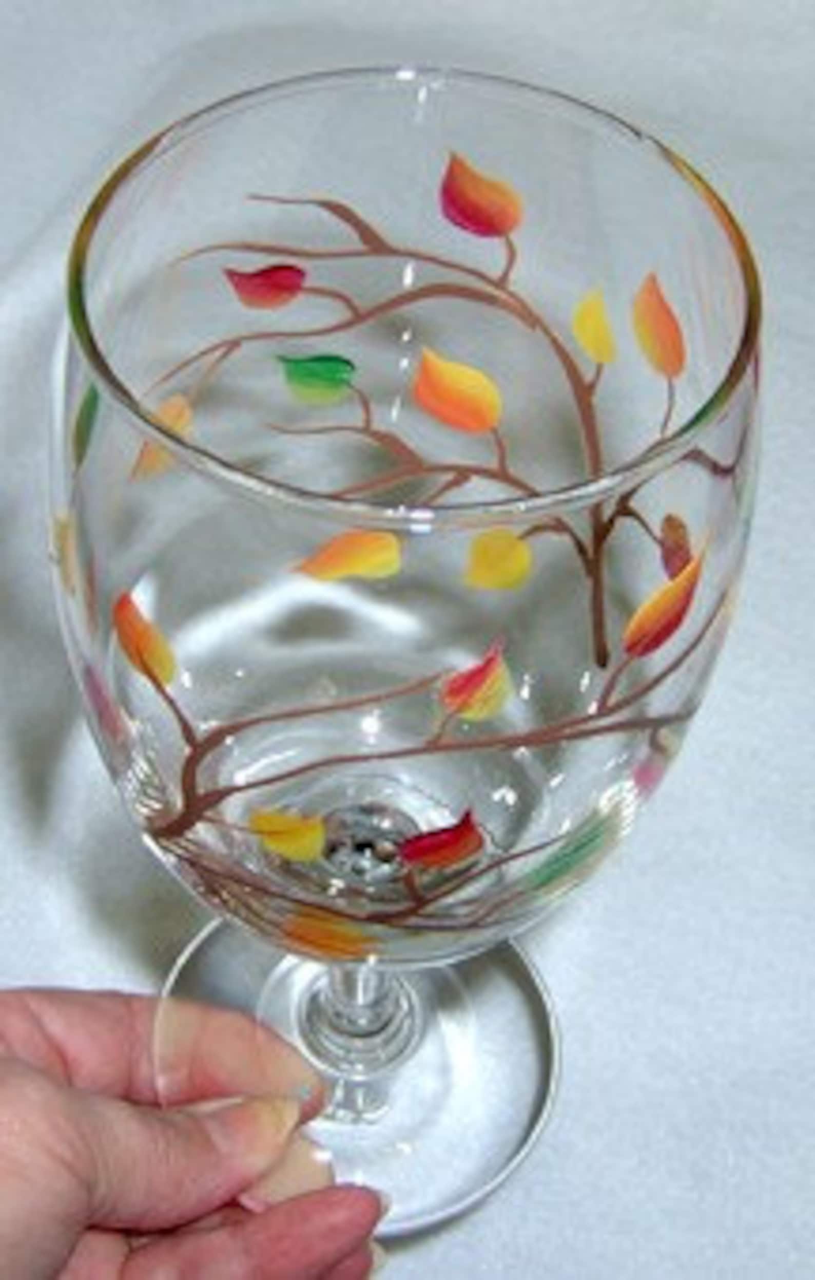 Water Goblet Water Glass Fall Leaves Hand Painted | Etsy