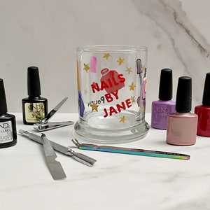 Personalized Nail Tech Tip Jar or Pencil Cup Hand Painted Glass - Etsy