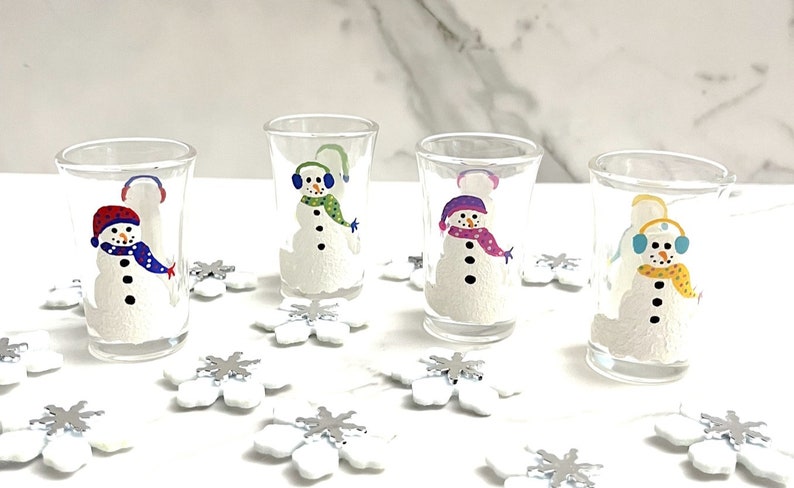 Snowmen Shot Glasses Hand Painted Set of 4 - Etsy