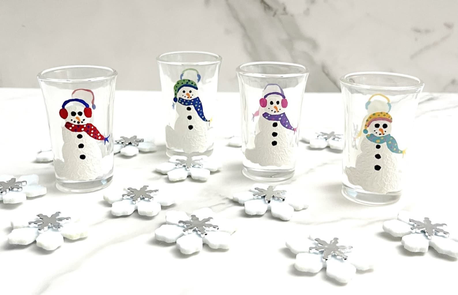 Snowmen Shot Glasses Hand Painted Set of 4 - Etsy