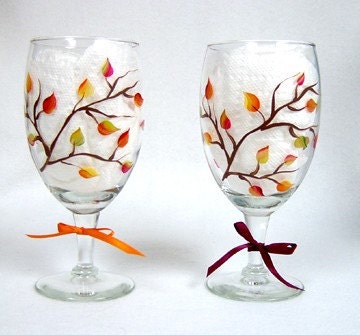 Water Goblet Water Glass Fall Leaves Hand Painted | Etsy