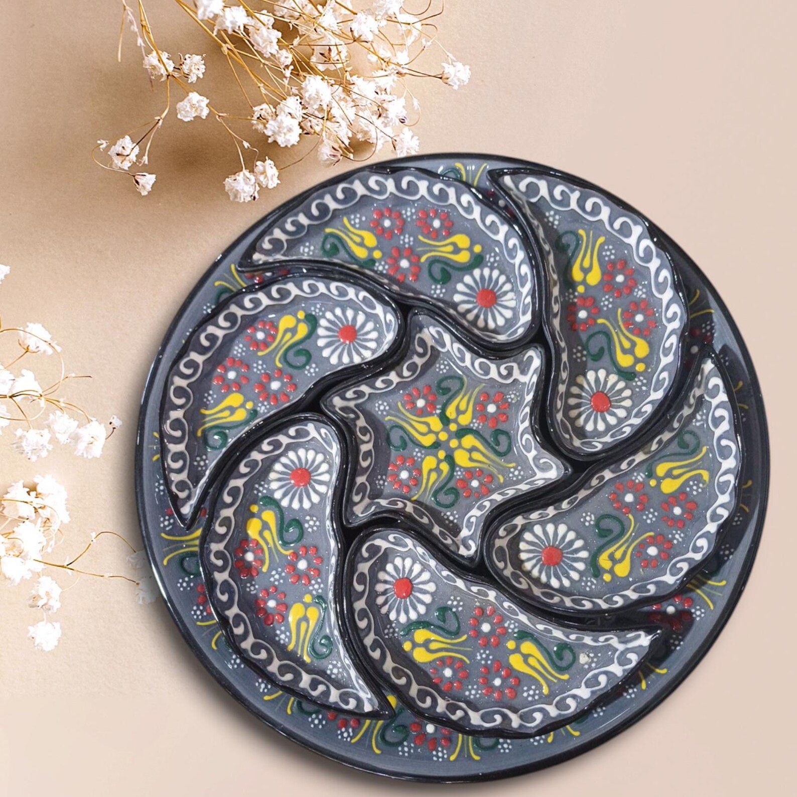 Handmade Turkish Ceramic Plate Tray Set | Tapas Appetizer Breakfast ...