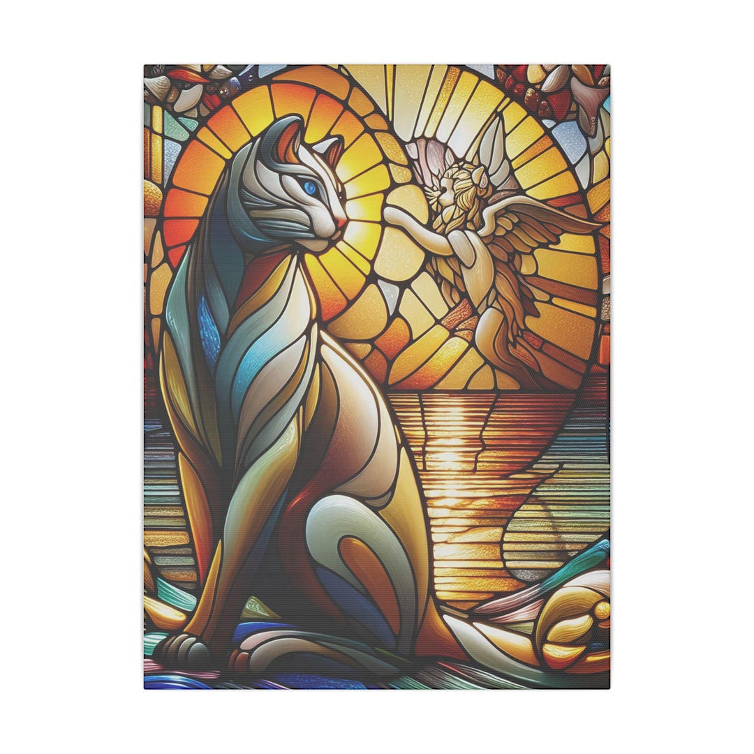 Stained Glass Style Cat Painting - Abstract Painting Cat - Matte Canvas ...