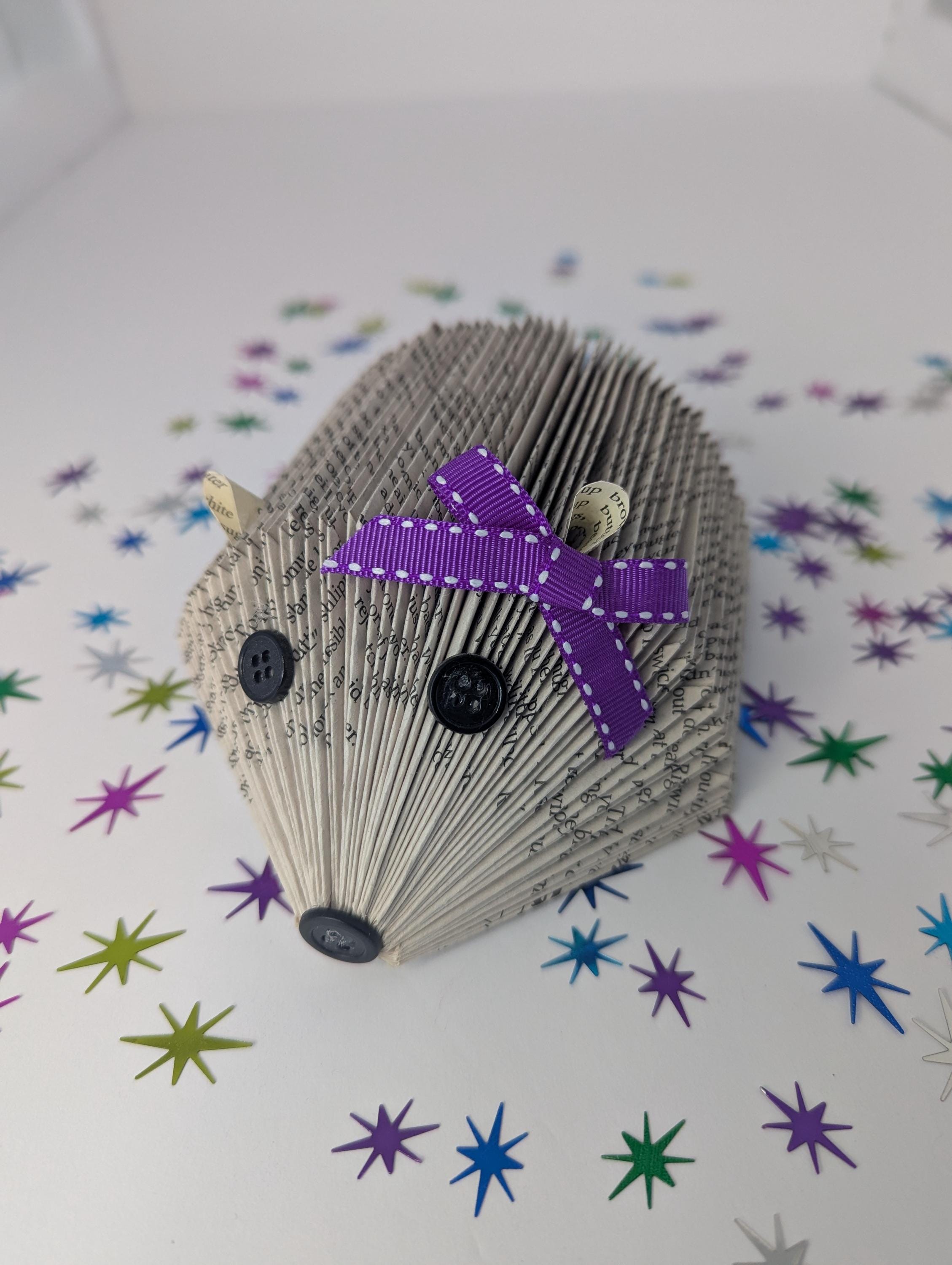 Hedgehog Bow Upcycled Folded Book Art - Etsy