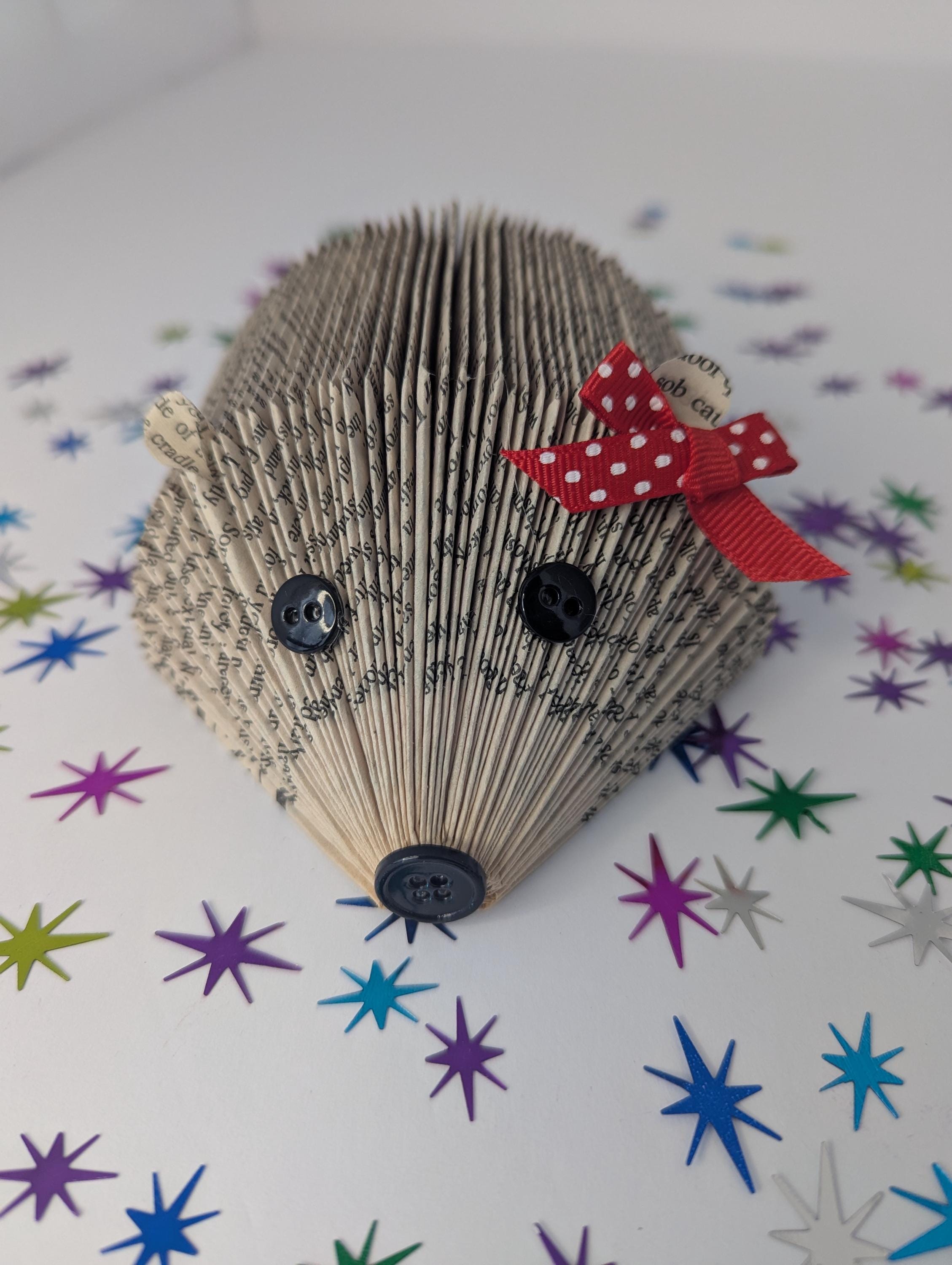 Hedgehog Bow Upcycled Folded Book Art - Etsy