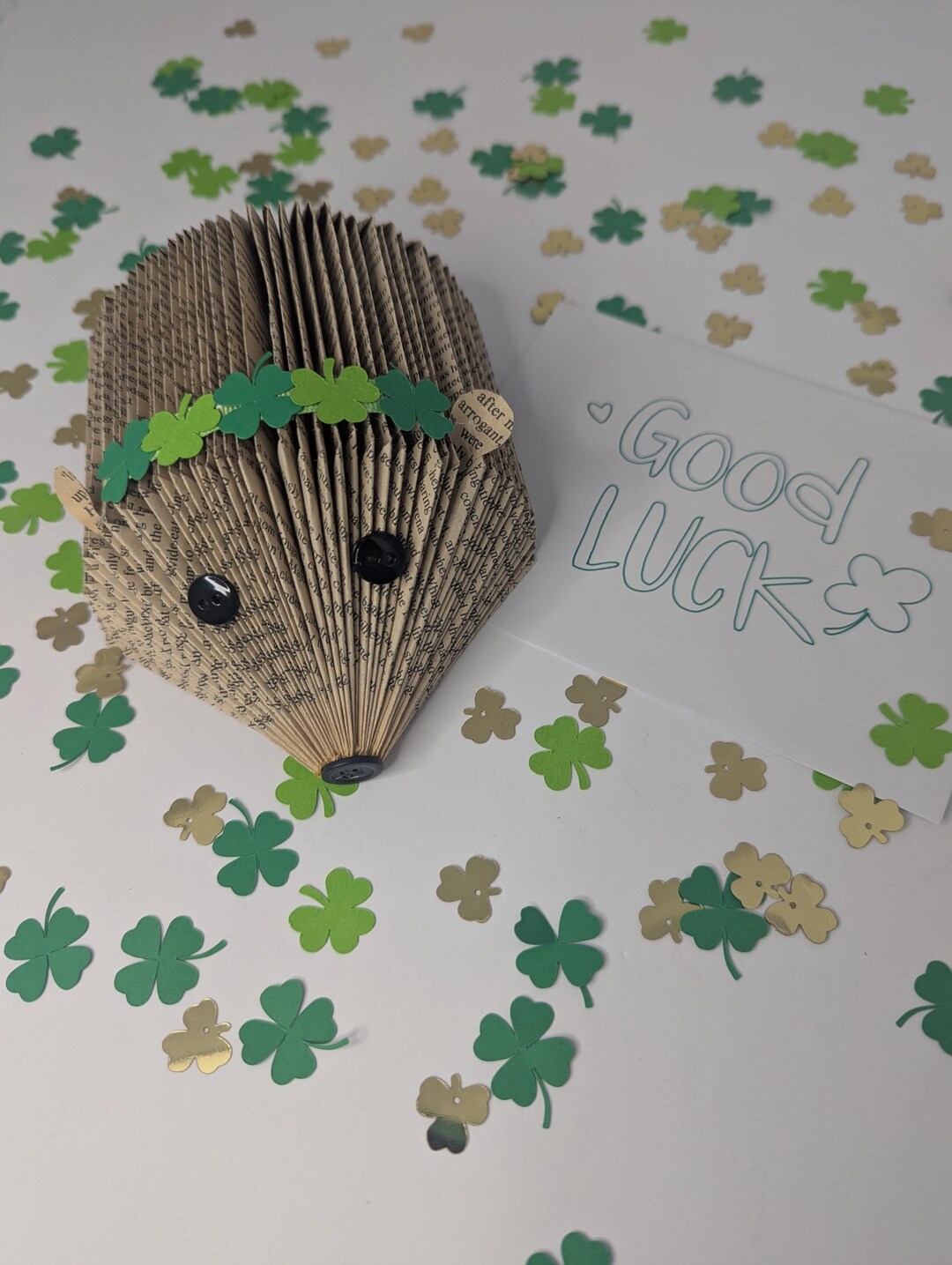 Hedgehog Shamrock Upcycled Folded Book Art - Etsy