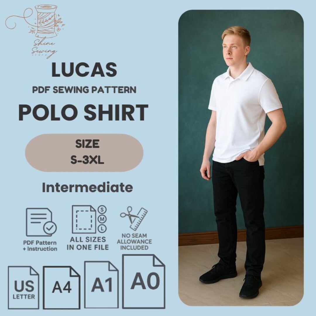 Men's Knit Polo Shirt PDF Sewing Pattern: Beginner Easy, Sizes S-3XL ...