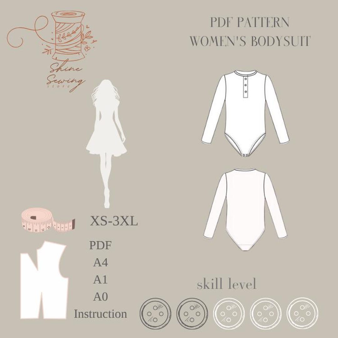 PDF Pattern Women’s Bodysuit | Sizes XS-3XL | Long Sleeve Button ...