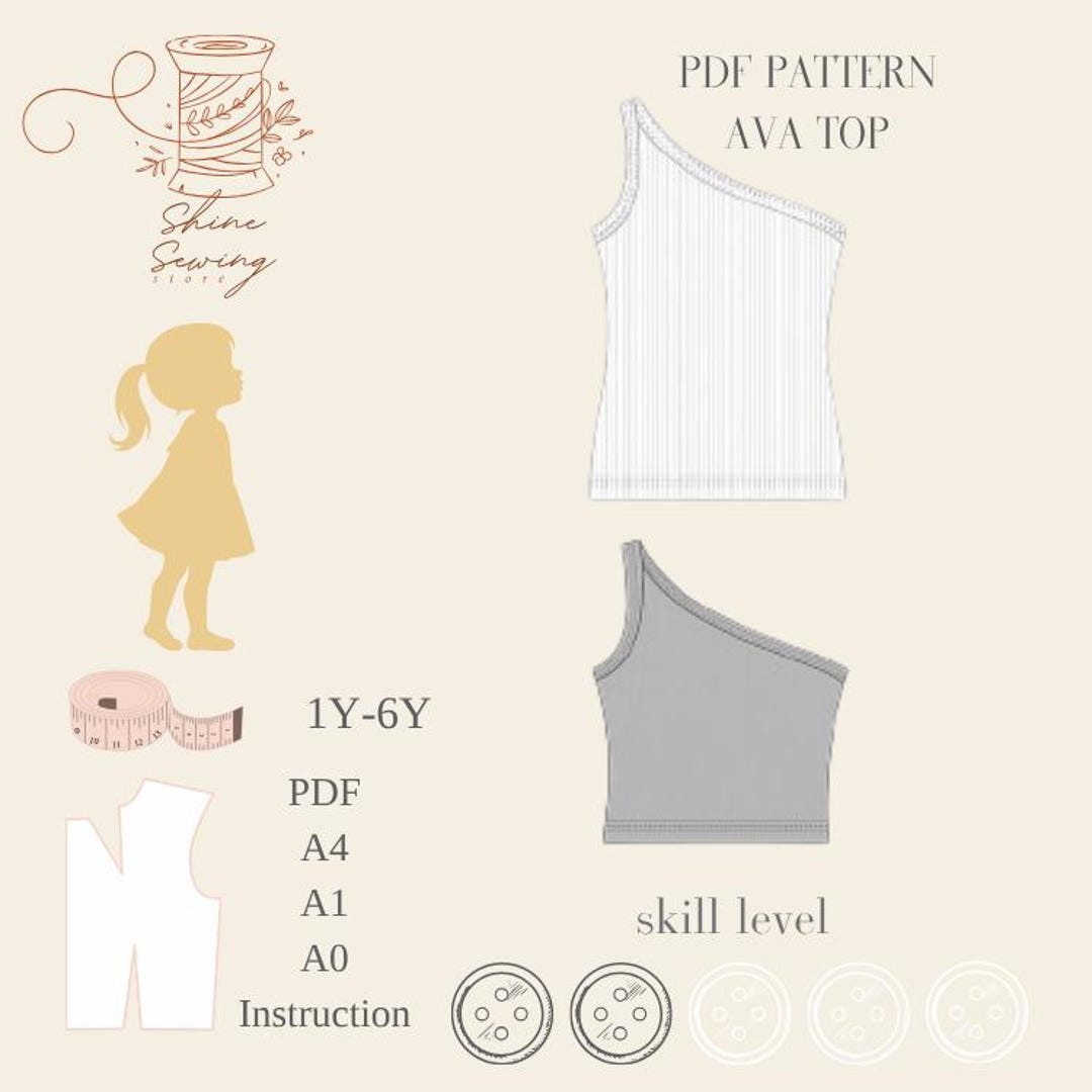 PDF Sewing Pattern Ava Top for Girls | One Shoulder Top Pattern Toddler ...