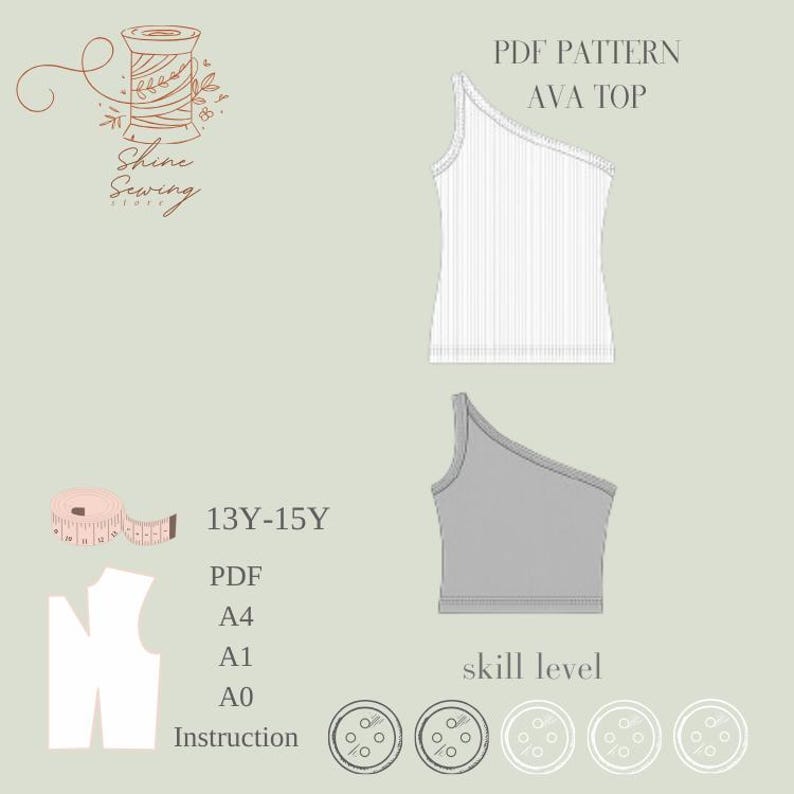 PDF Sewing Pattern Ava Top for Girls | One Shoulder Top Pattern Kids 6Y ...