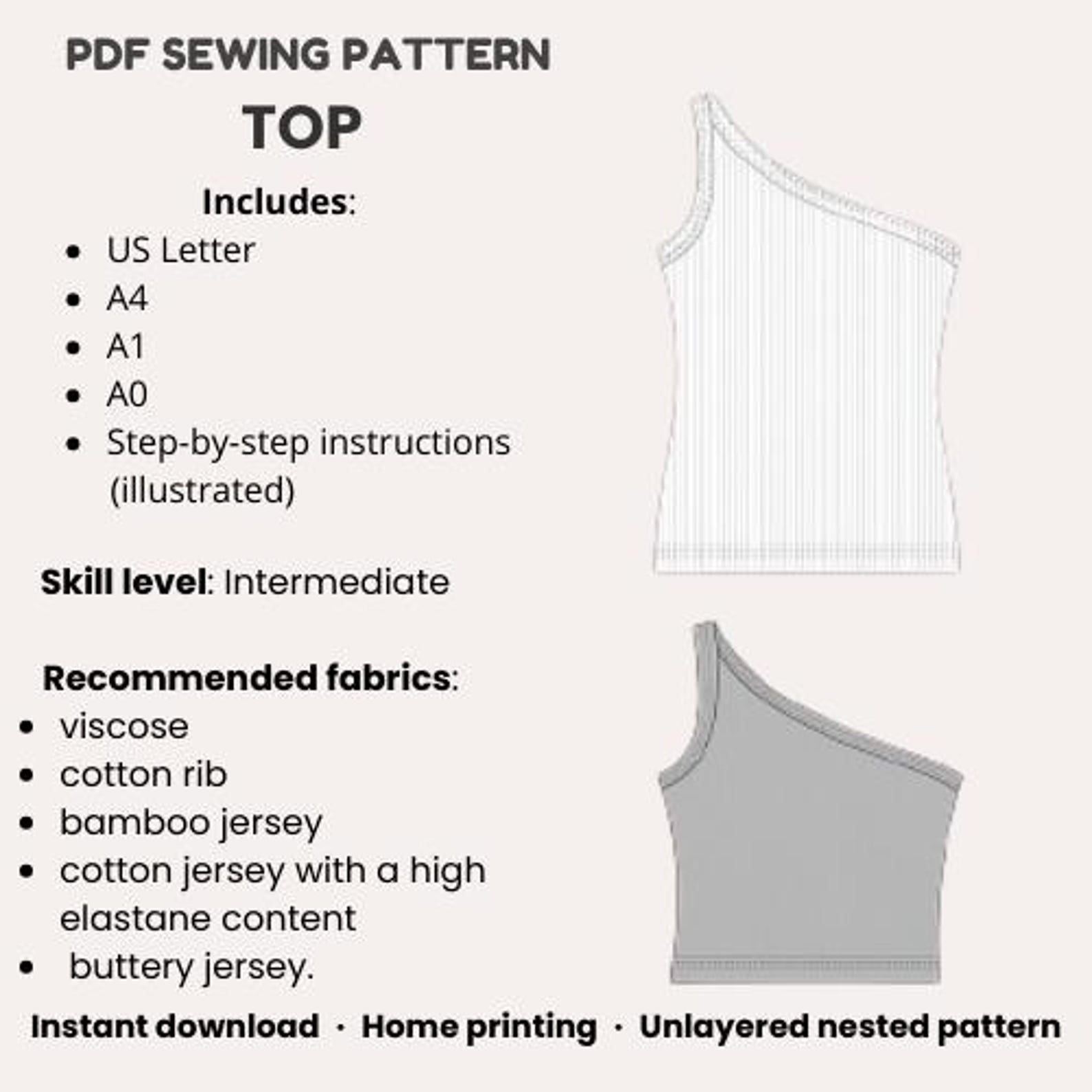 Girls' One Shoulder Top Sewing Pattern (PDF): Toddler Sizes 1Y-6Y - Etsy