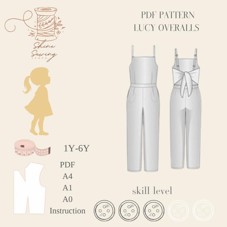 PDF Sewing Pattern | Lucy Overalls for Girls | Baby Toddler Romper ...
