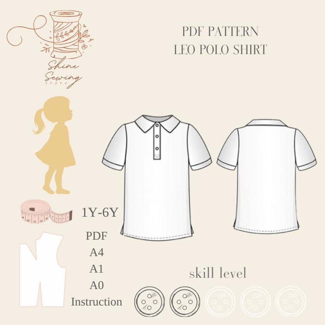 Leo Polo Shirt PDF Sewing Pattern: Toddler & Kids Knit Top (sizes 1-6Y ...