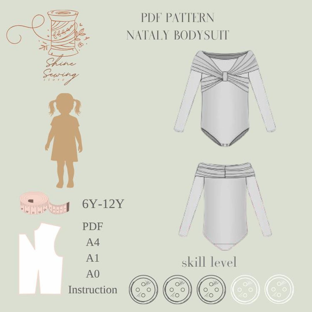 Girls Bodysuit Sewing Pattern PDF | Sizes 6Y-12Y | Nataly Leotard ...
