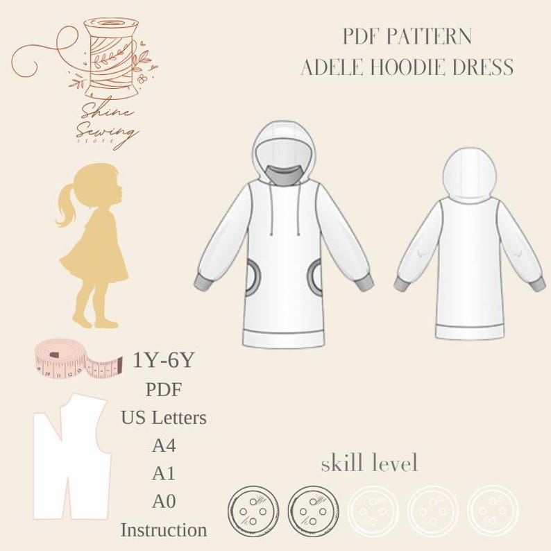 Girls Hoodie Dress Sewing Pattern PDF: Sizes 1-6 Years - Etsy