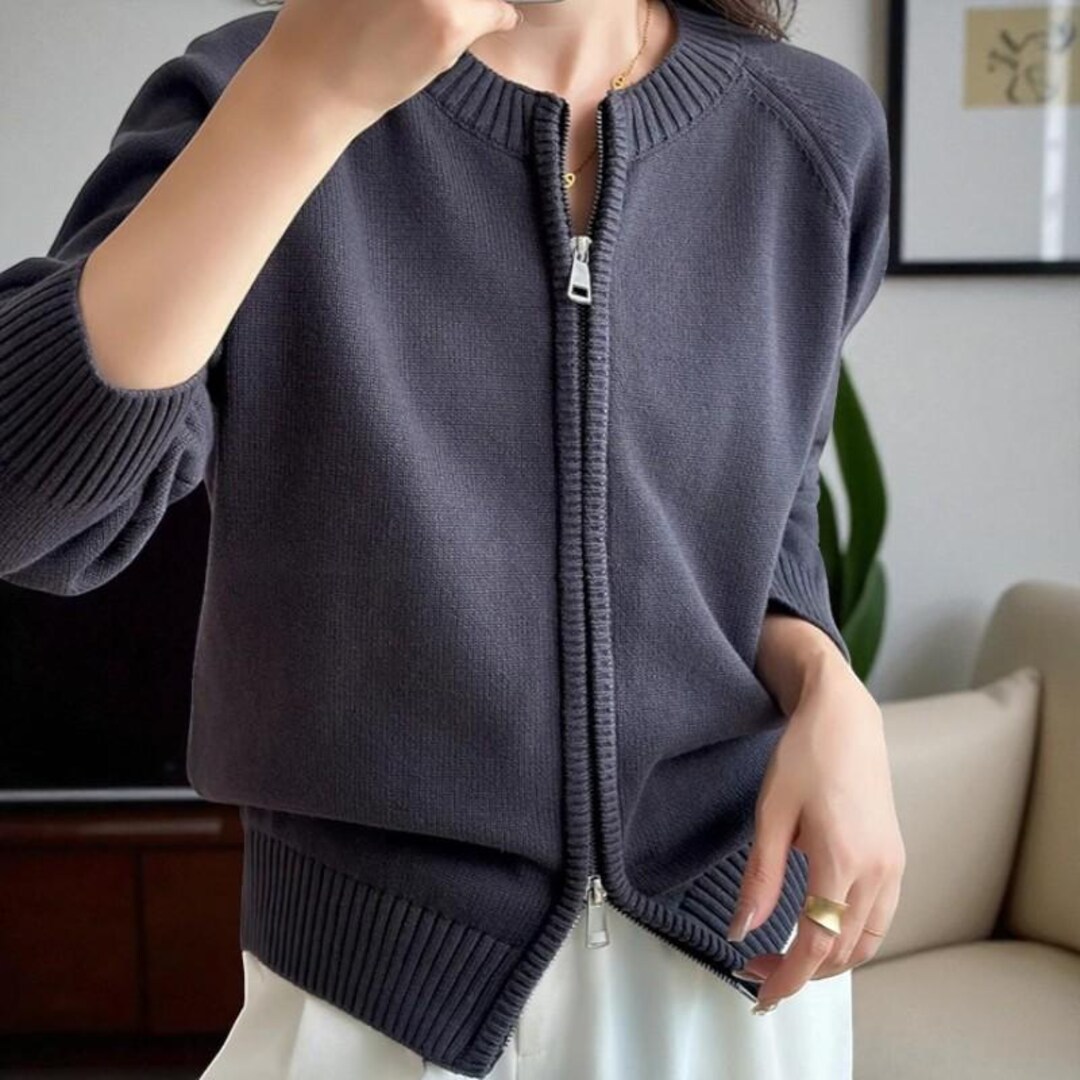 Classic Cotton Zip Cardigan: O-neck Knit Jumper With Ribbed Hems - Etsy