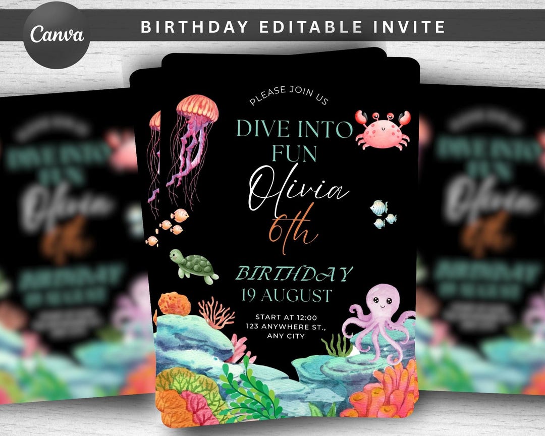 Editable Under the Sea Birthday Invitation, Ocean Animals Party Invite ...
