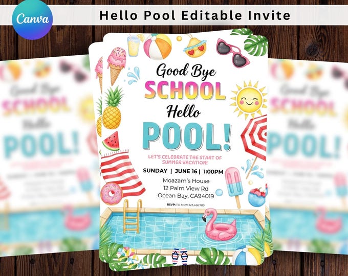 End of School Year Pool Party Invitation, Last Day of School ...