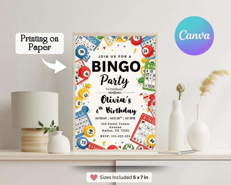 Editable Bingo Birthday Invitation, Family Game Night Party Invite ...