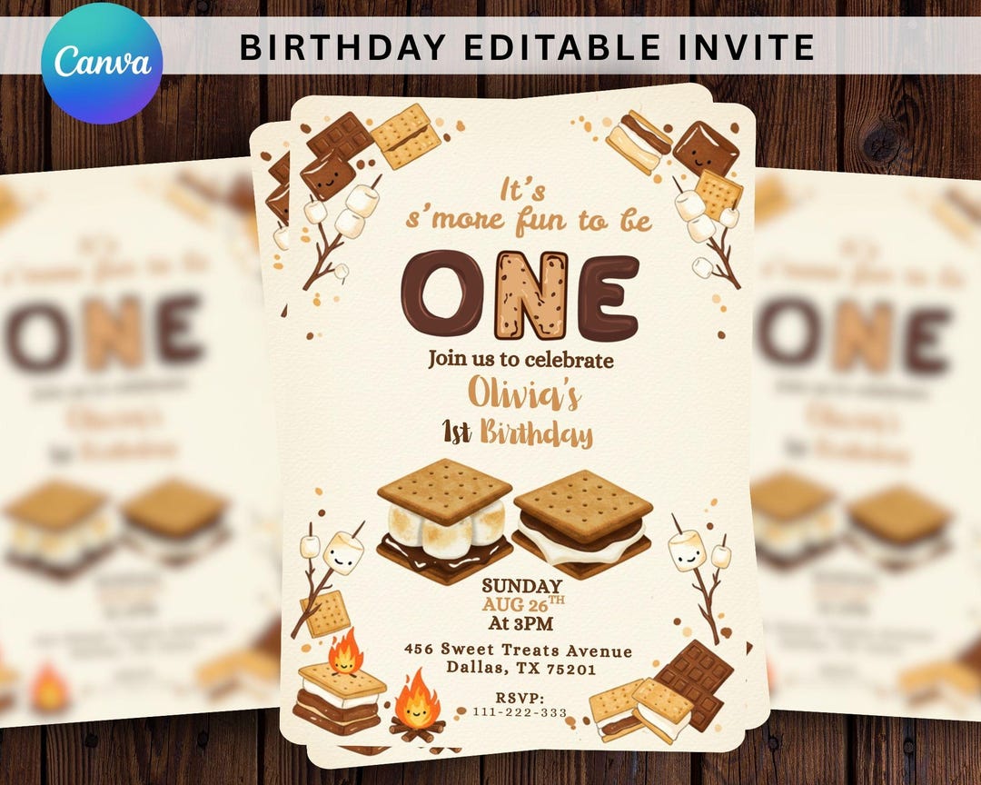 Editable S’mores Birthday Invitation, Backyard Camping Bonfire Party ...