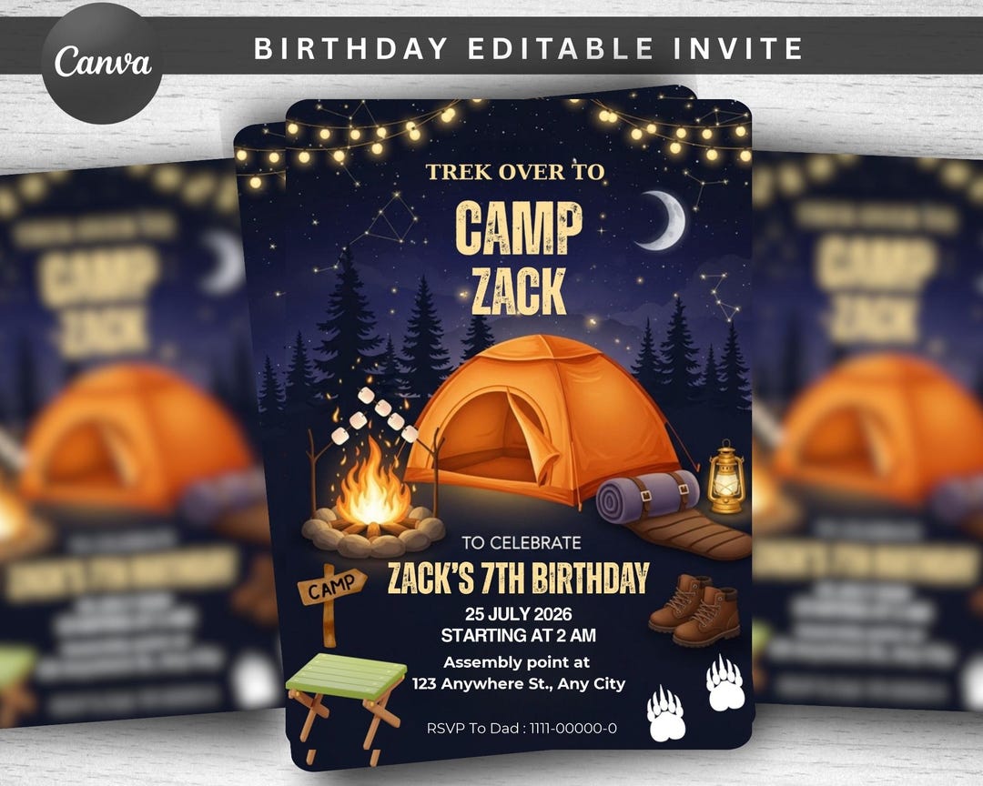 Editable Camping Birthday Invitation, Backyard Camping Invite ...