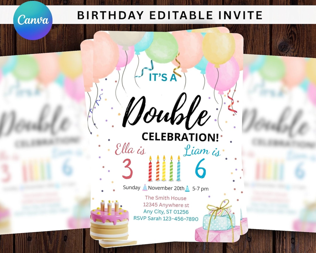 Joint Birthday Party Invitation, Editable Sibling Birthday Party ...