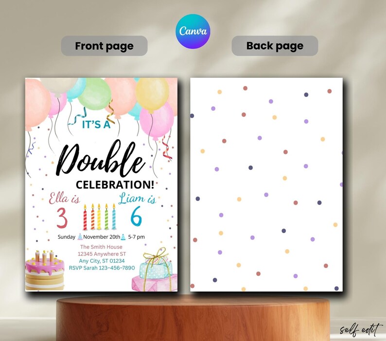Joint Birthday Party Invitation, Editable Sibling Birthday Party ...