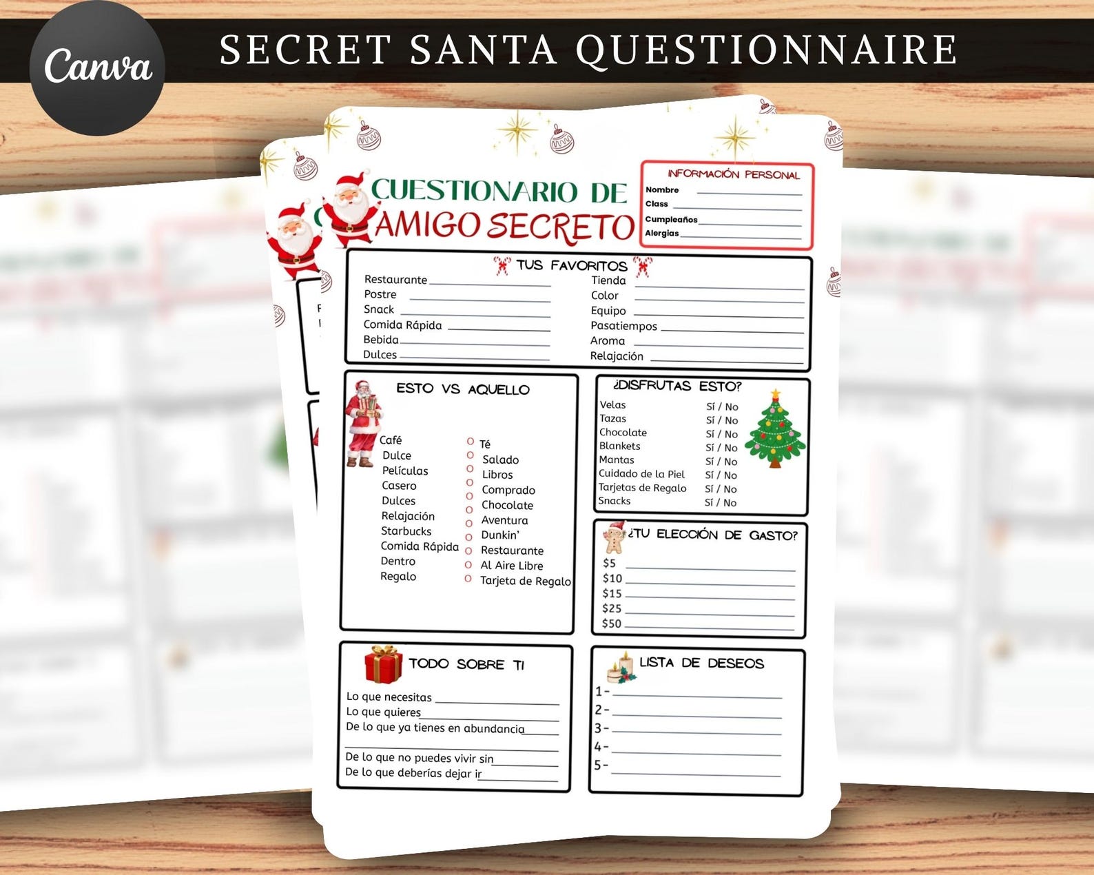 Editable Spanish Secret Santa Questionnaire, Christmas Gift Exchange ...