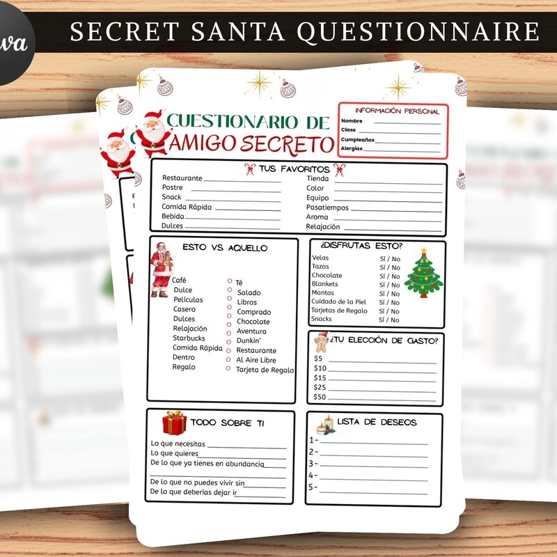 Secret Santa Printable in Spanish - Etsy
