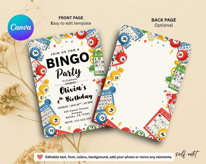 Editable Bingo Birthday Invitation, Family Game Night Party Invite ...