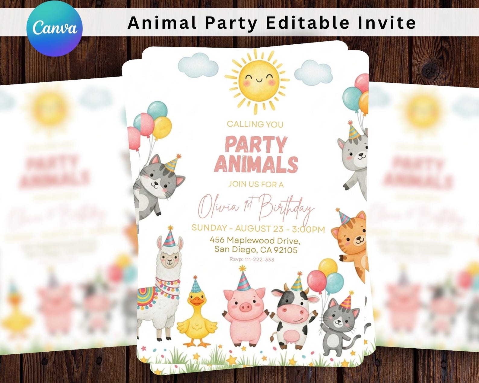 Editable Farm Animals Birthday Invitation, Barnyard Party Invite, Cute ...