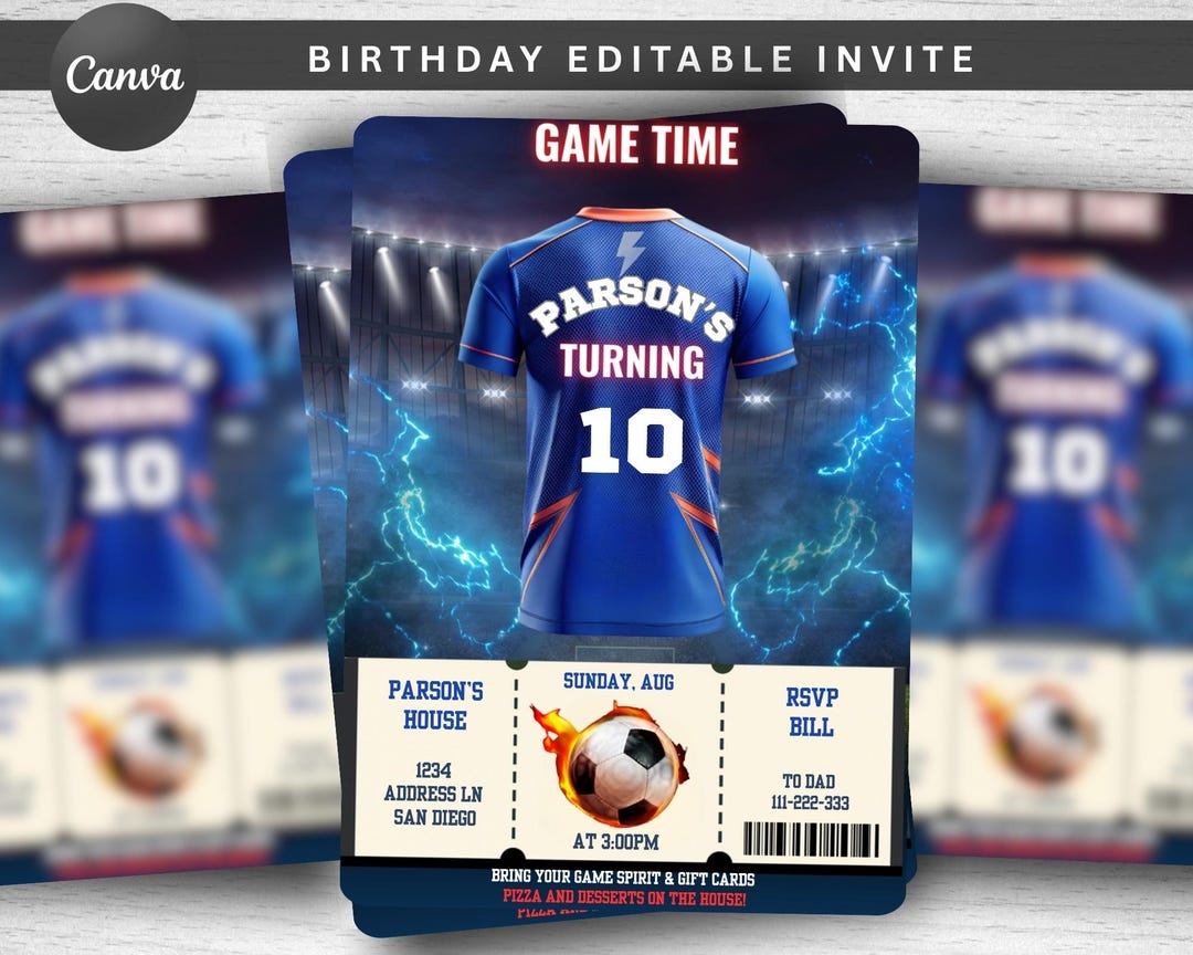 Soccer Birthday Invitation, Editable Football Party Invite, Custom ...