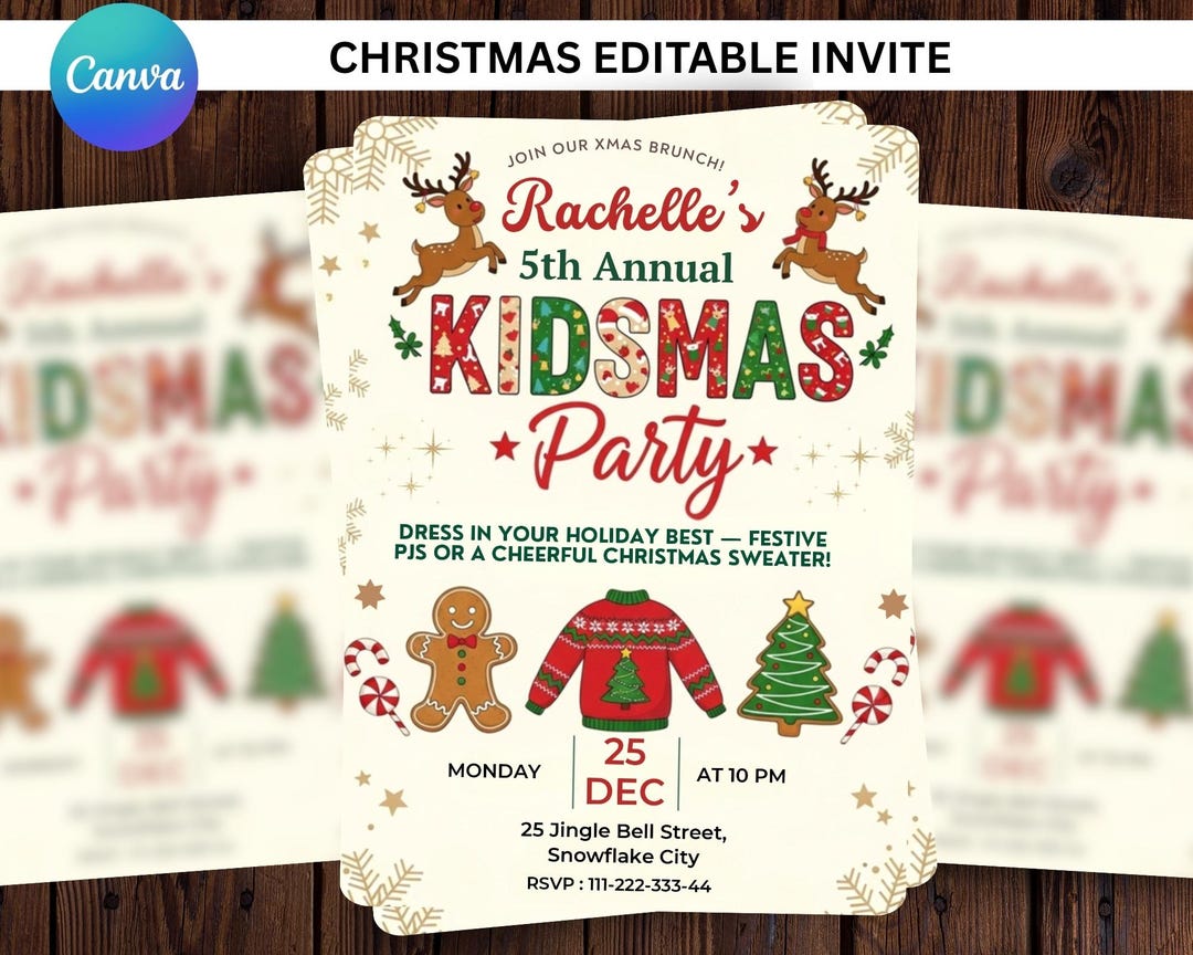 Kidsmas Christmas Invitation, Kids Holiday Party Invite, Editable ...