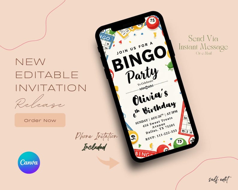 Editable Bingo Birthday Invitation, Family Game Night Party Invite ...