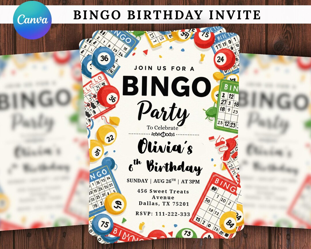 Editable Bingo Birthday Invitation, Family Game Night Party Invite ...