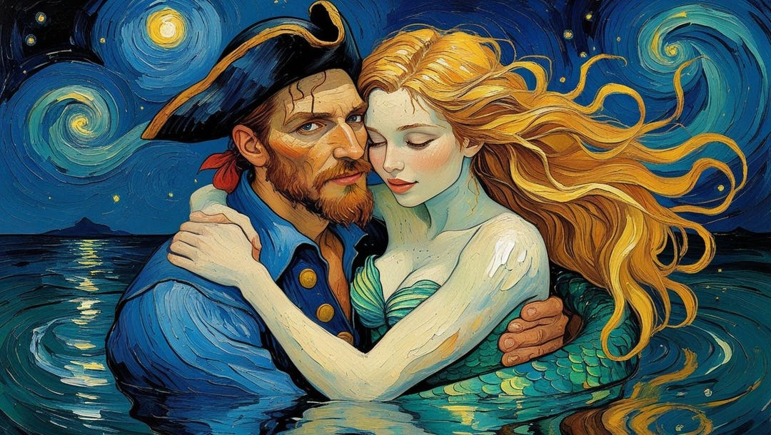 Mermaid and Pirate Version 2 Van Gogh Starry Night - Etsy