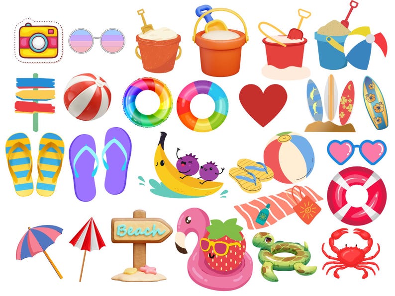 Summer Pool Party Clipart, Beach Fun Clip Art, Cute Summer Graphics ...