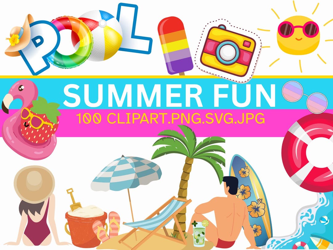 Summer Pool Party Clipart, Beach Fun Clip Art, Cute Summer Graphics ...
