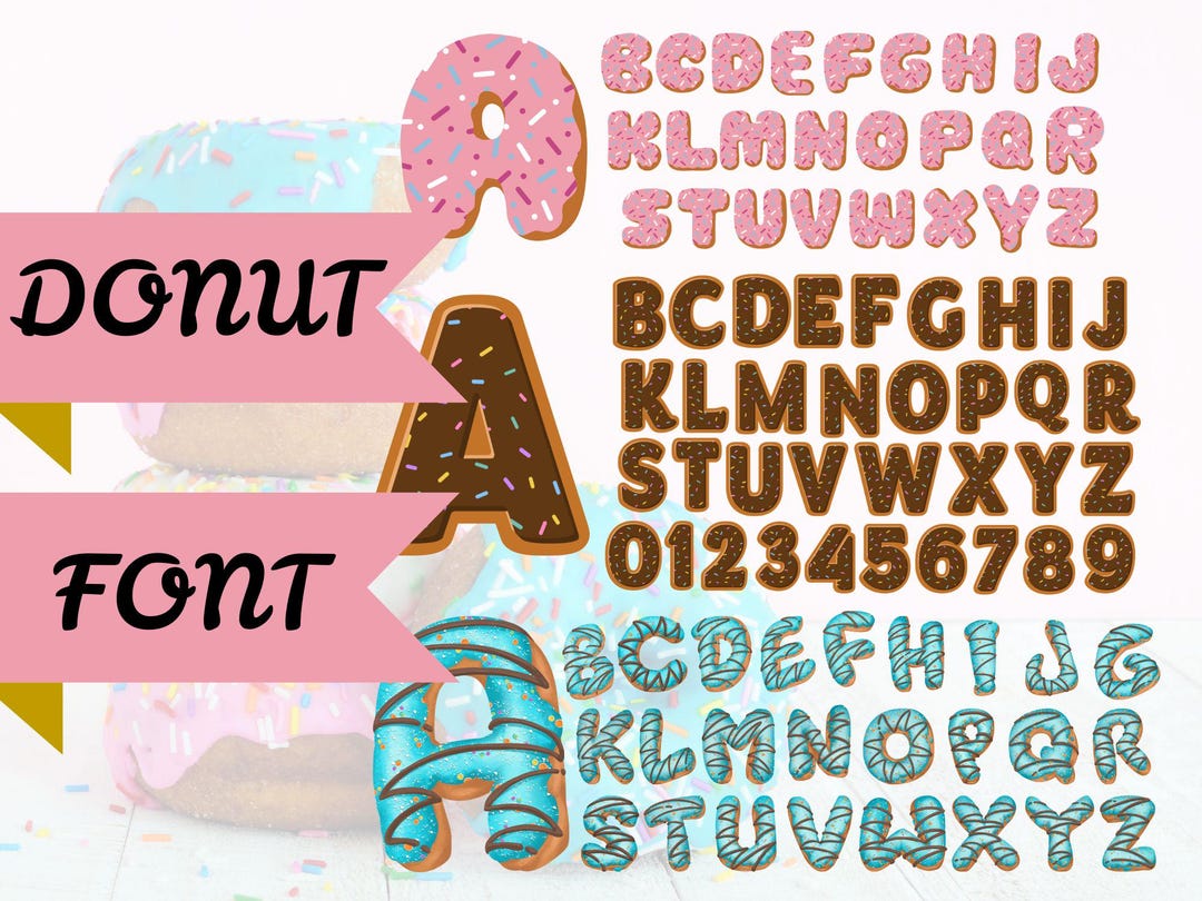 Donut Font SVG PNG | Pink and Blue Sprinkle Alphabet Letters A-Z and 0 ...