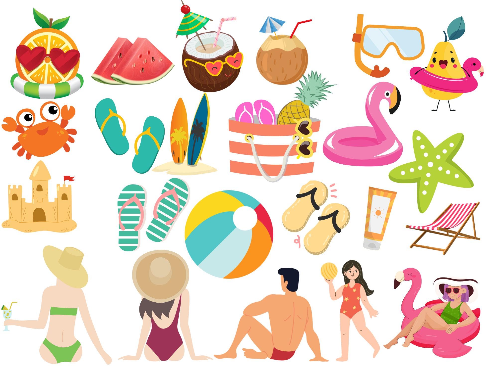 Summer Pool Party Clipart, Beach Fun Clip Art, Cute Summer Graphics ...