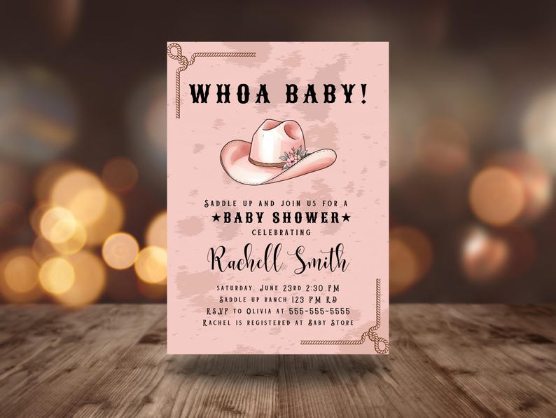 Western Baby Shower Invitation for Girl, Editable Digital Template ...