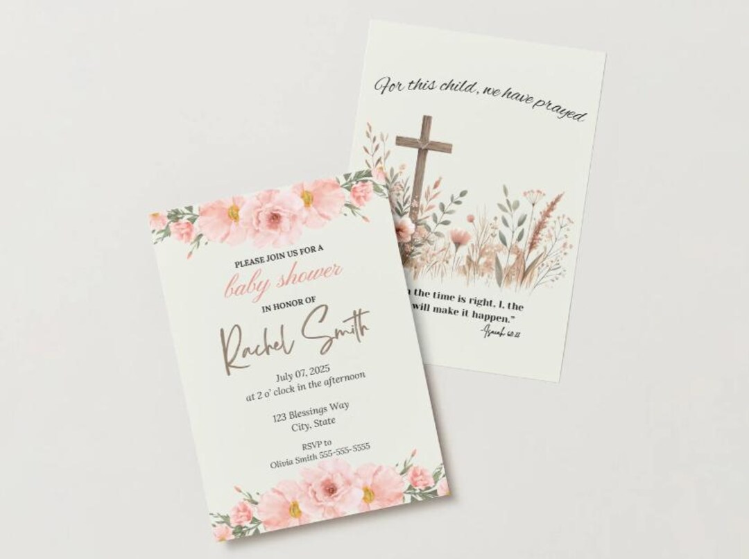 Christian Baby Shower Girl Invitation, Watercolor Baby Shower Invite ...