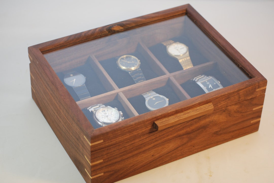 Watch Box With Glass Top - Holds 6 Watches - Walnut - Etsy