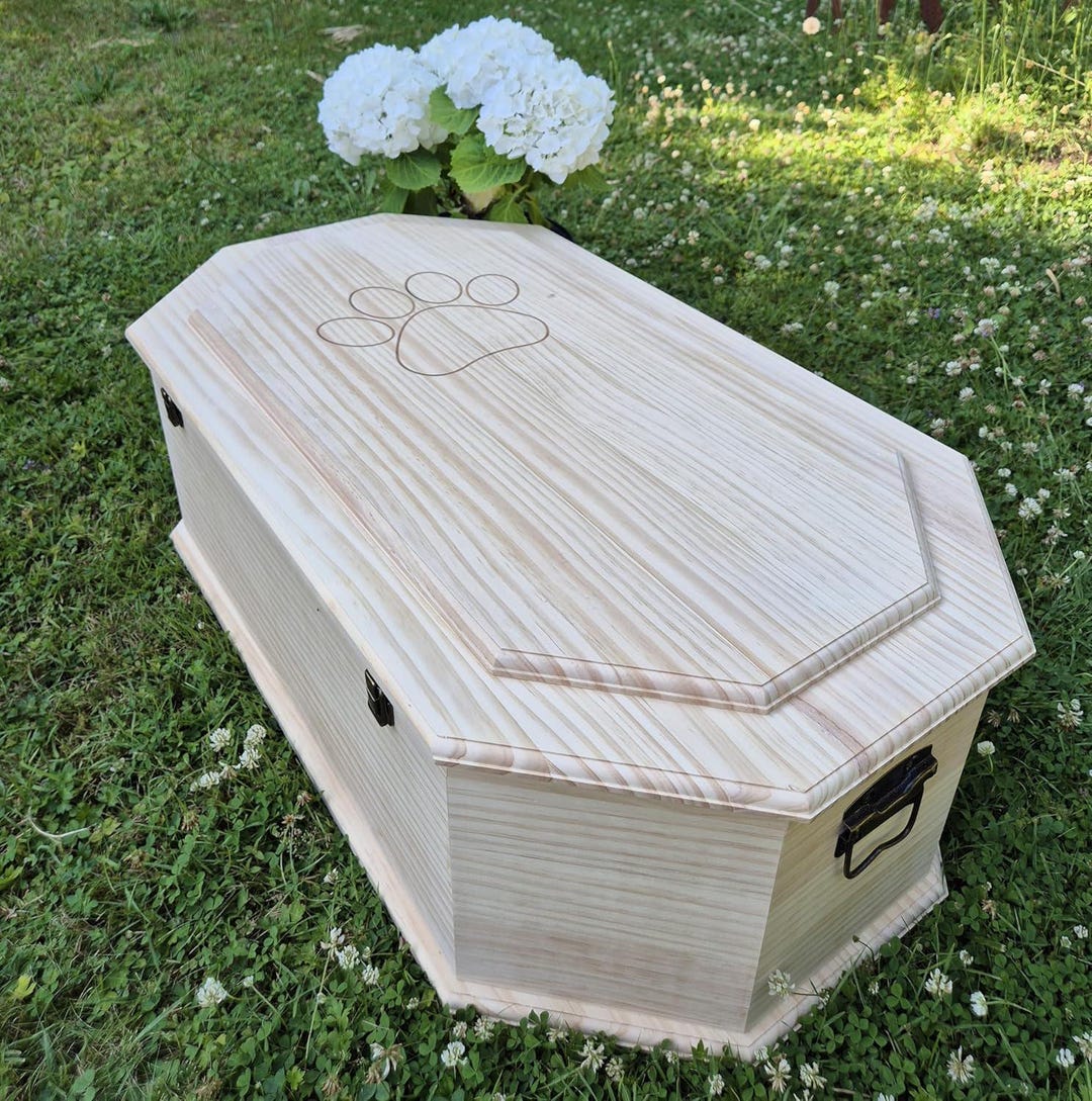Wooden Pet Coffin "peace of Mind" With Satin Lining and Paw Print ...