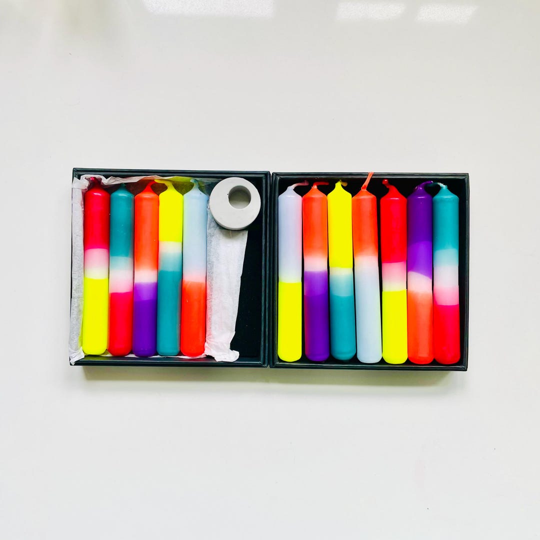 1 X Neon Rainbow Mini Dinner Candles, Bright Colourful Mini Candle Gift ...