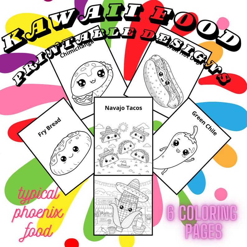 Kawaii Food Coloring Pages | Fun Art Therapy (digital Download) - Etsy