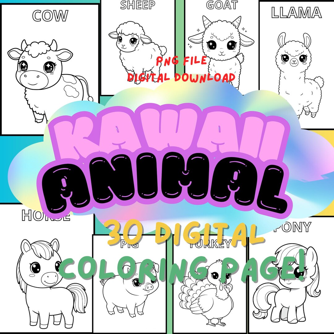 Chibi Farm Animals Coloring Page: Fun Art for Kids (digital Download ...