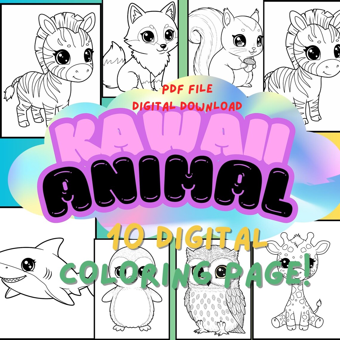Chibi Animal Coloring Page: Fun Printable Art for Kids (digital ...