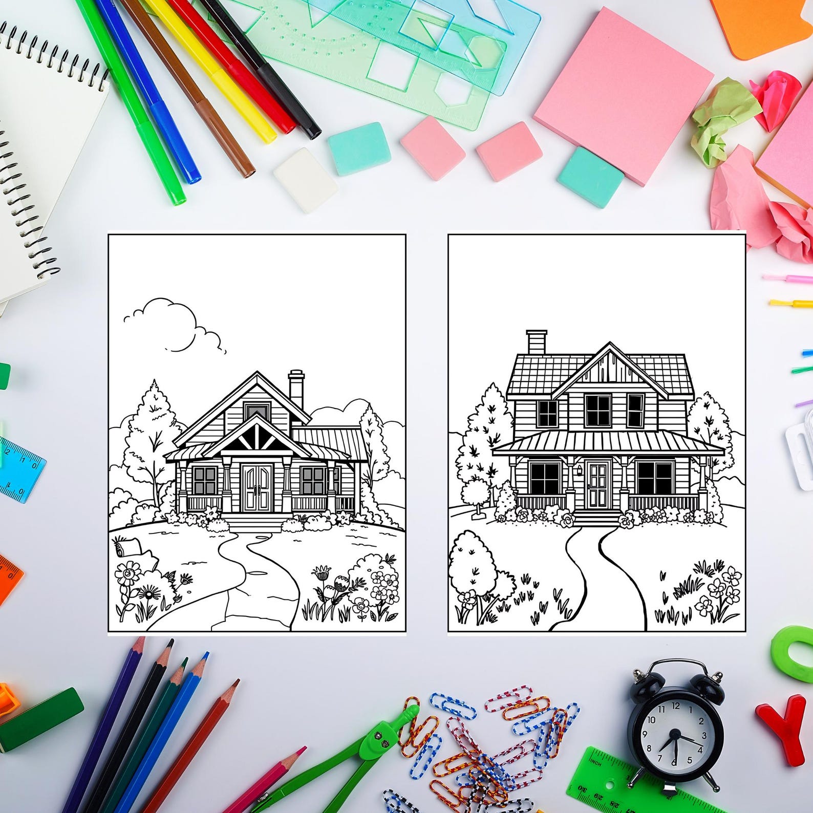 Printable House Coloring Pages: Cozy Cottage Designs (instant Download ...